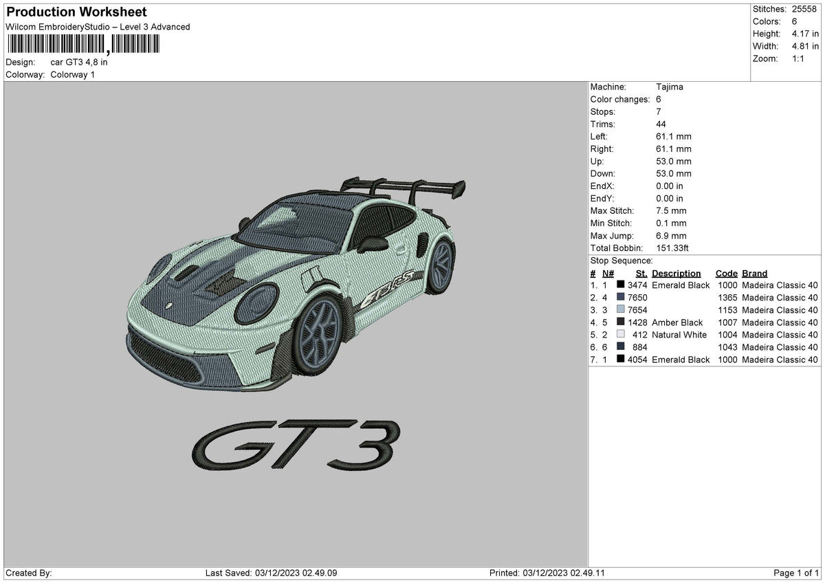 Car Gt3 Embroidery File 6 sizes – embrostudio