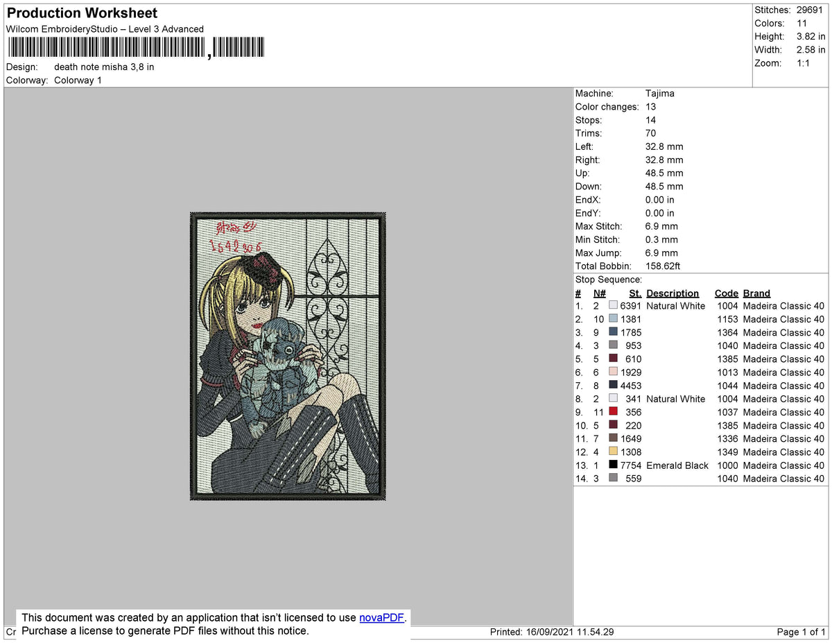 Death Note Misha Embroidery – embrostudio