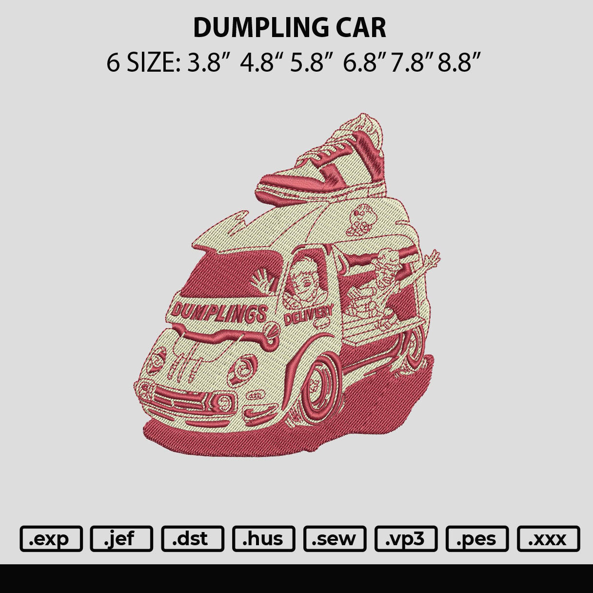 Dumpling Car Embroidery File 6 sizes – embrostudio