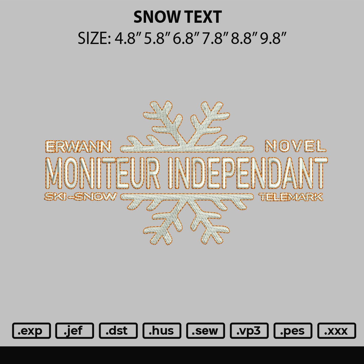 Snow Text Embroidery File 6 sizes – embrostudio