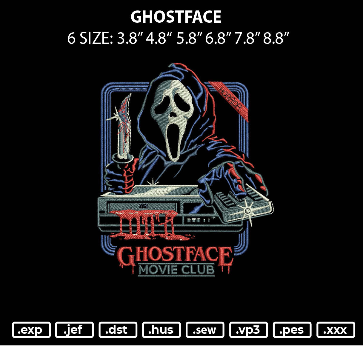 Ghostface Embroidery File 6 sizes – embrostudio
