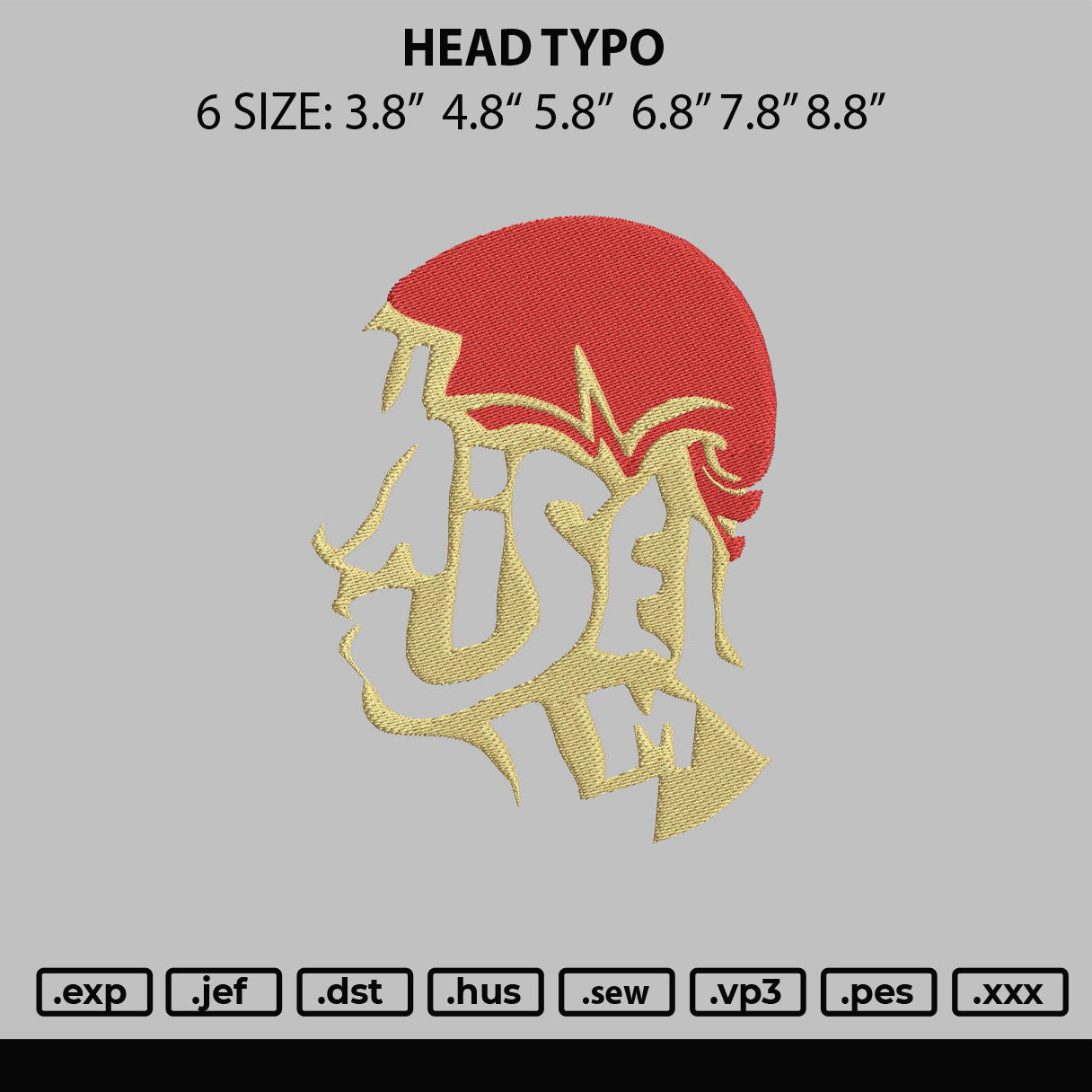 Head Typo Embroidery File 6 sizes – embrostudio