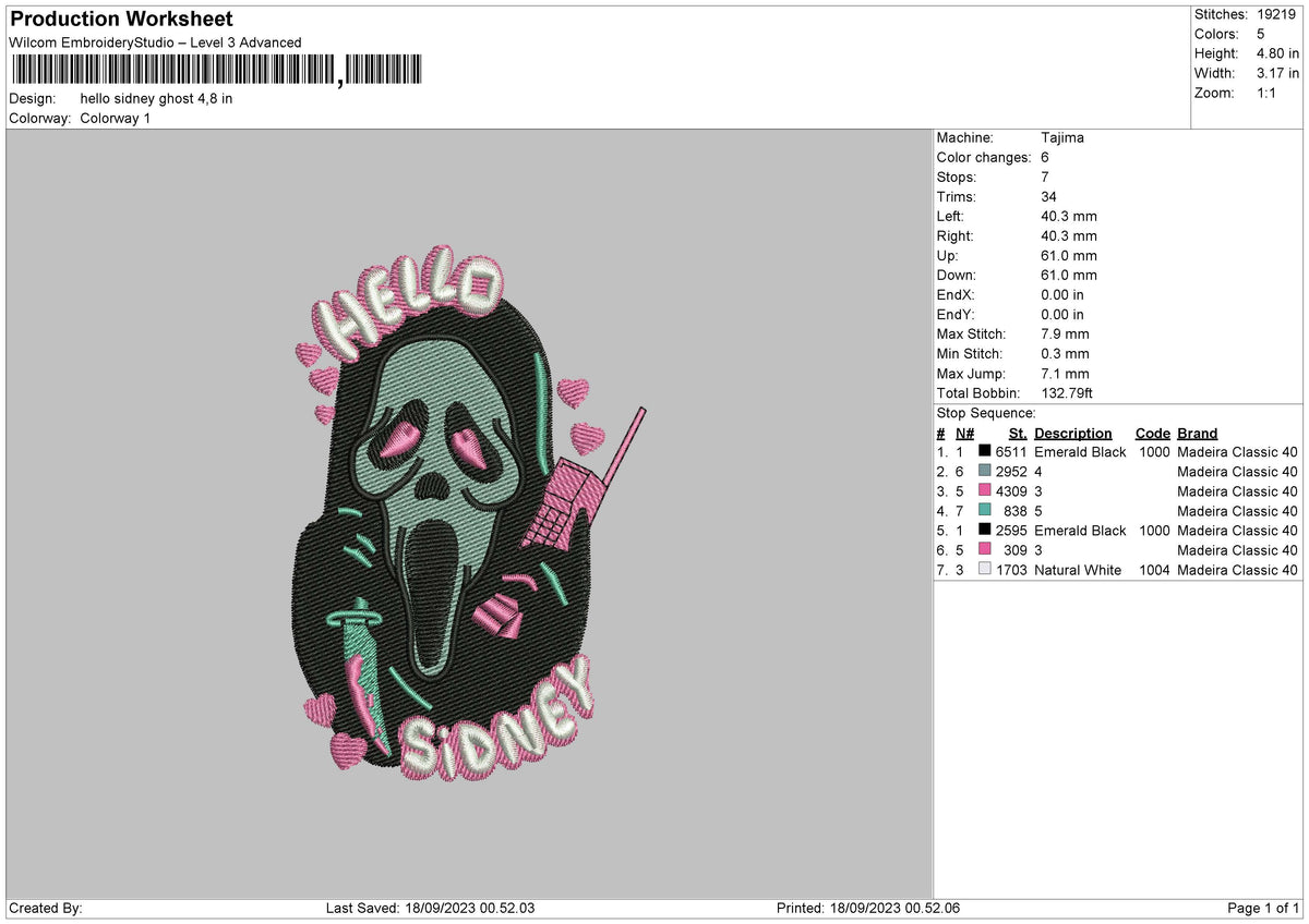 Hello Ghost Embroidery File 6 sizes – embrostudio