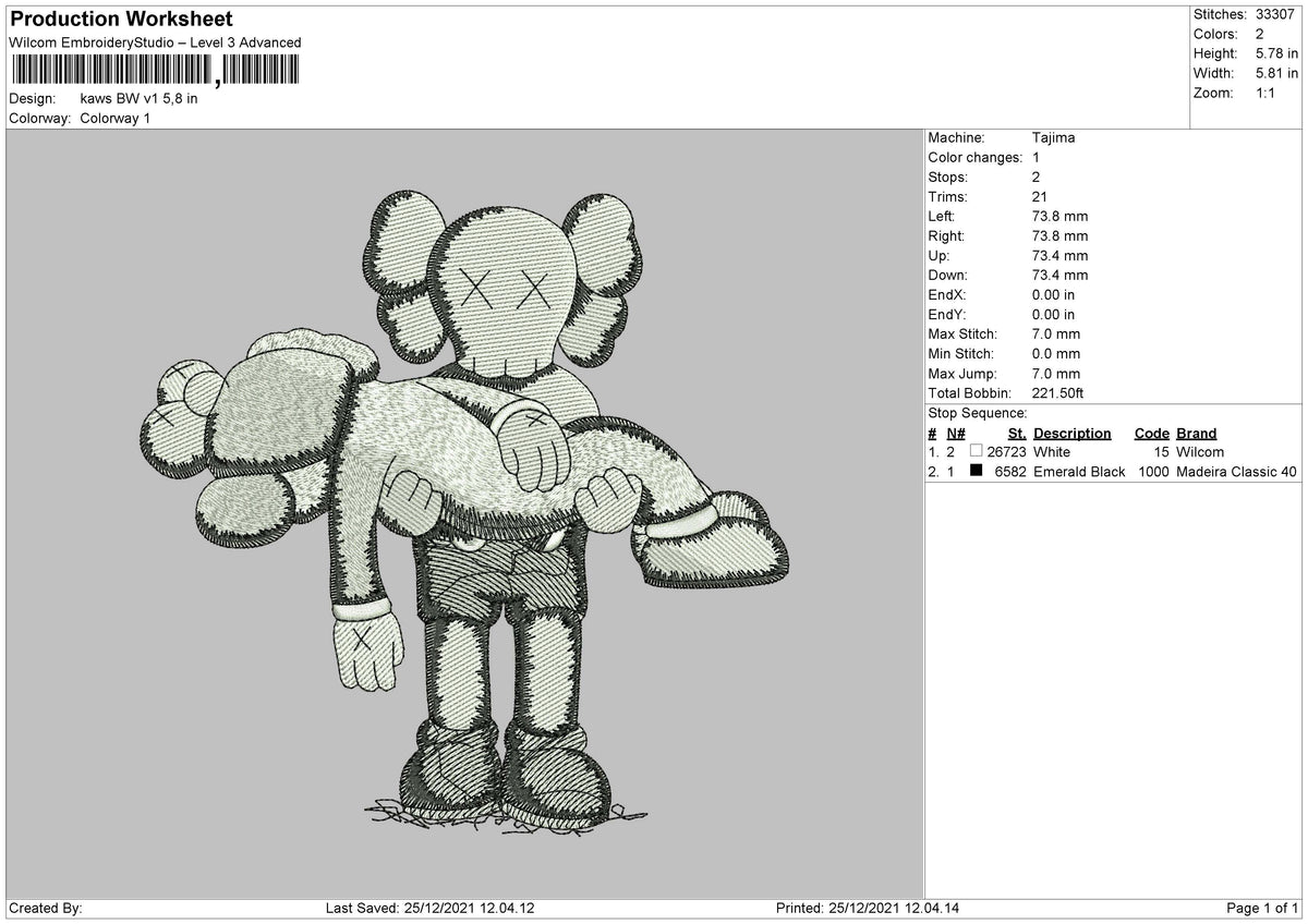 Kaws BW V1 Embroidery – embrostudio