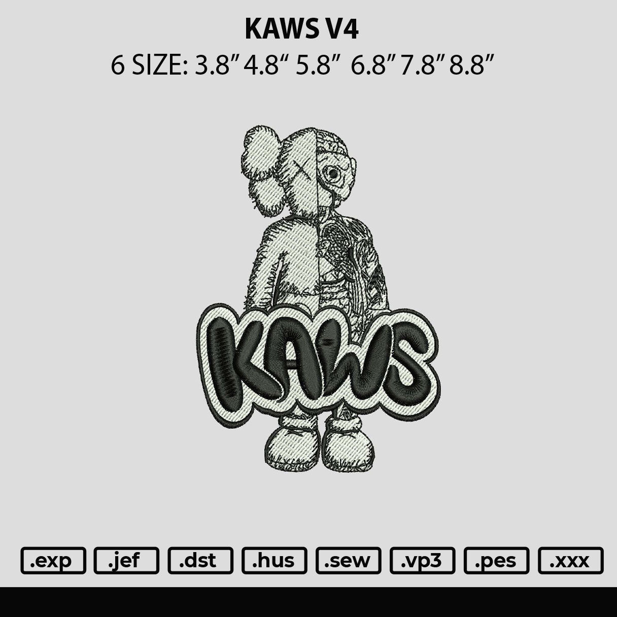 Kaws V4 Embroidery File 6 Sizes – embrostudio
