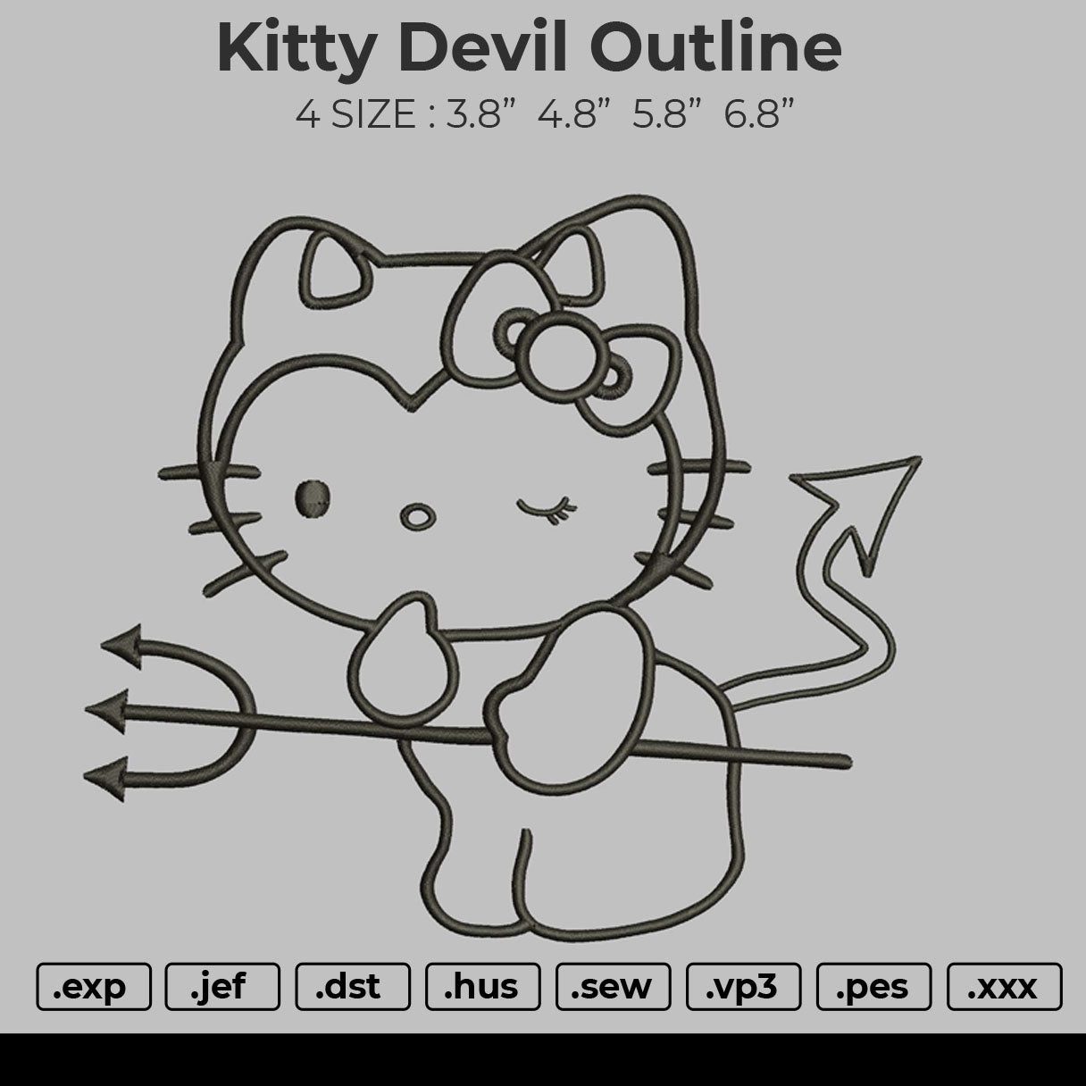 Kitty Devil Outline Embroidery – embrostudio