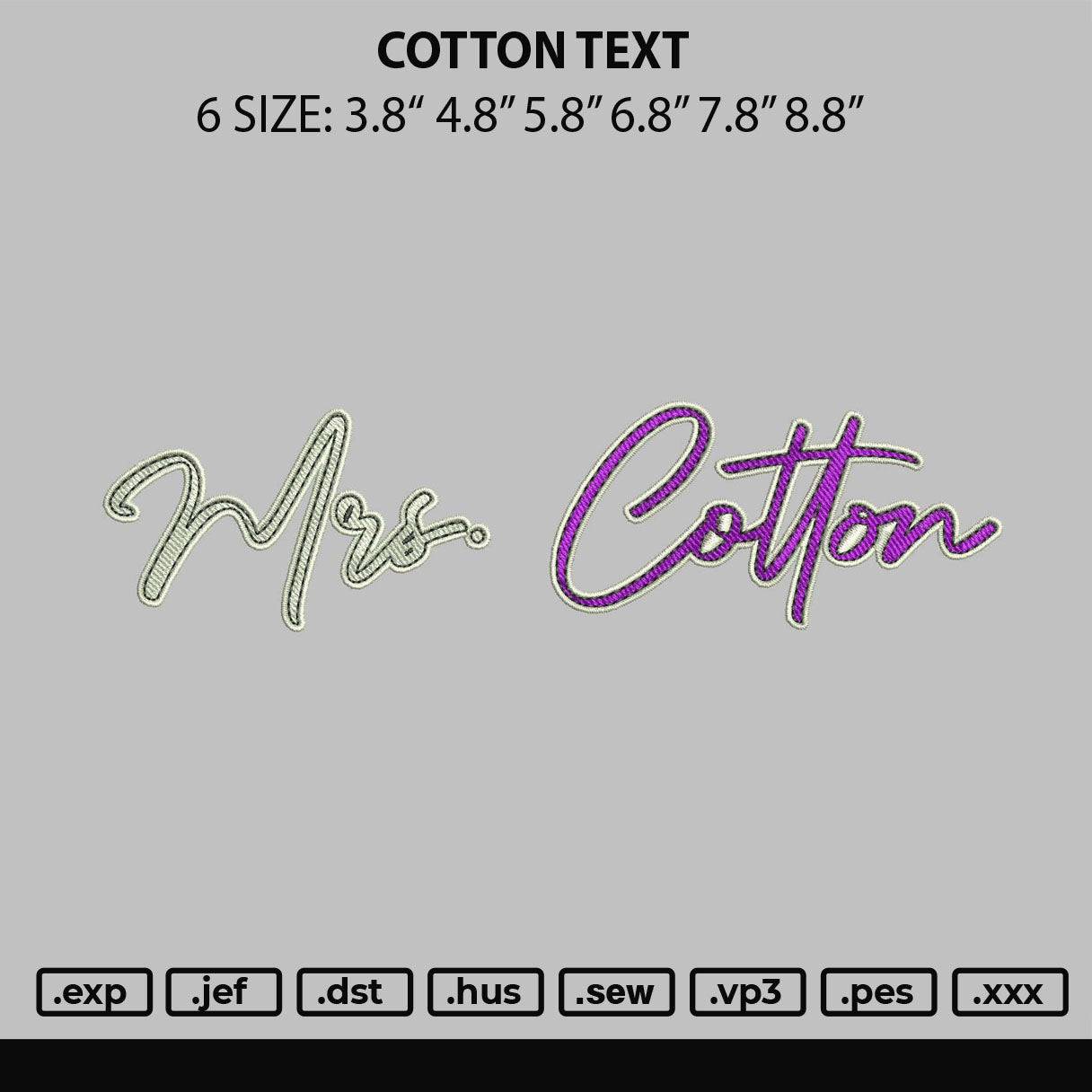 Cotton Text Embroidery File 6 sizes – embrostudio