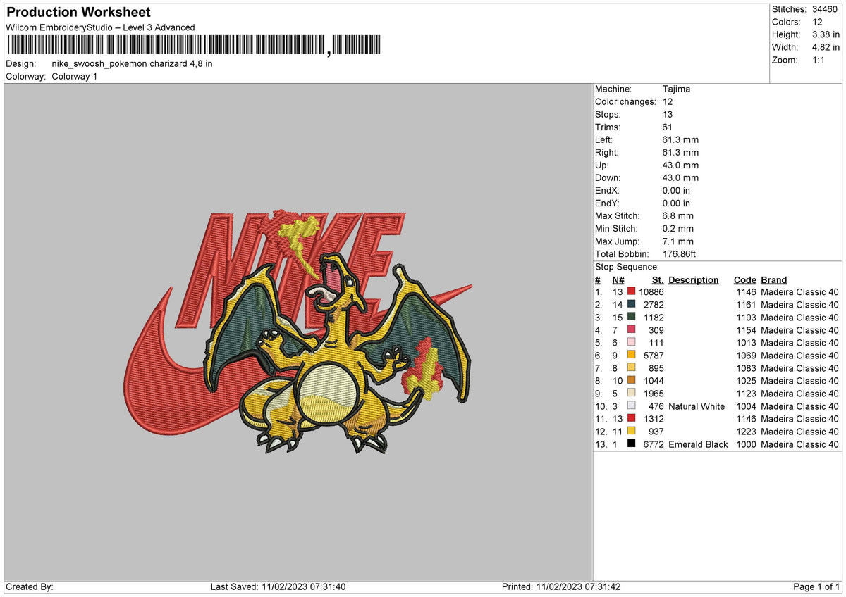 Nike Swoosh Charizard Embroidery File 6 sizes – embrostudio