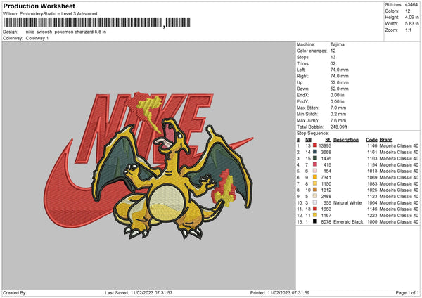 Nike Swoosh Charizard Embroidery File 6 sizes – embrostudio