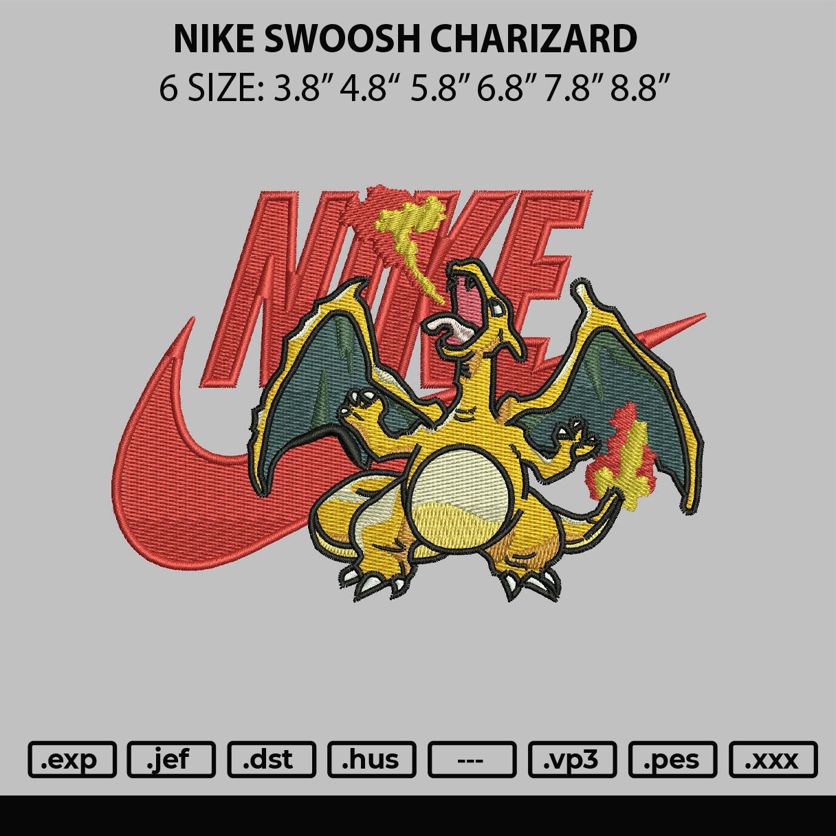 Nike Swoosh Charizard Embroidery File 6 sizes – embrostudio