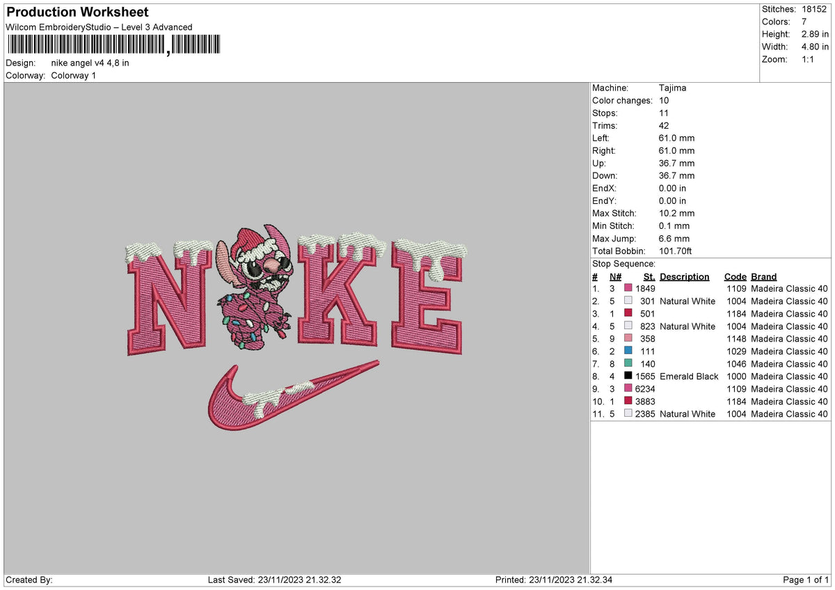 Nike Angel Xmas V4 Embroidery File 6 sizes – embrostudio