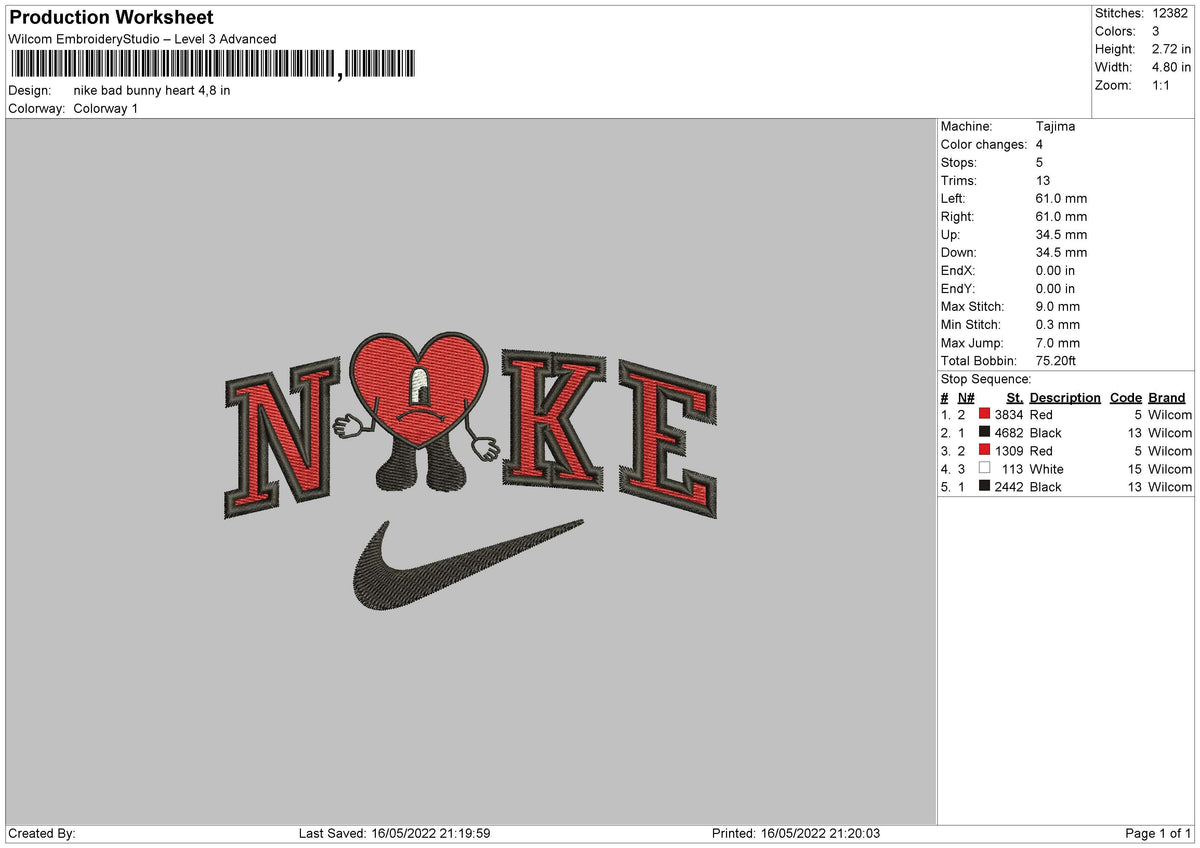 nike bad bunny heart Embroidery – embrostudio