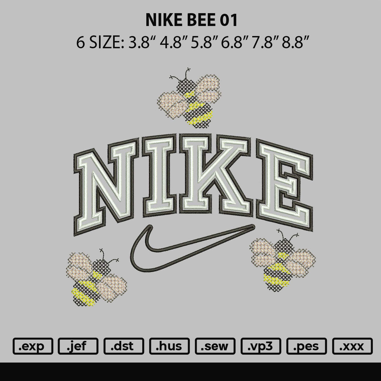 Nike Bee 01 Embroidery File 6 sizes – embrostudio
