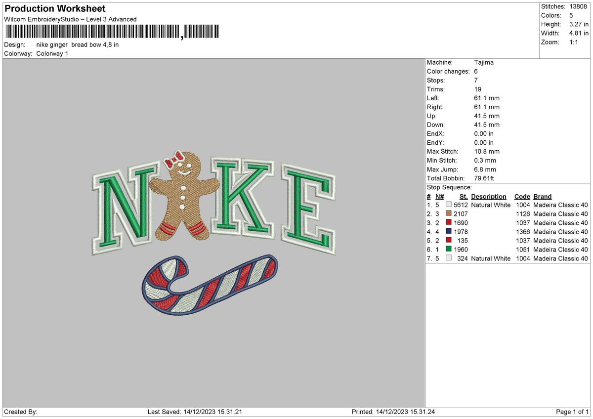 Nike Gingerbow Embroidery File 6 sizes – embrostudio