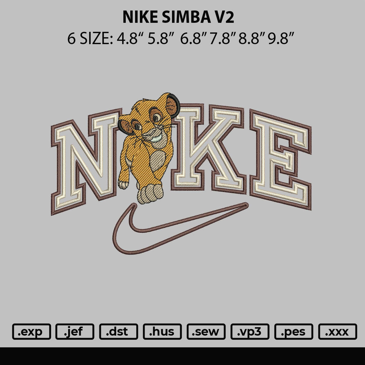 Nike Simba V2 Embroidery File 6 sizes – embrostudio