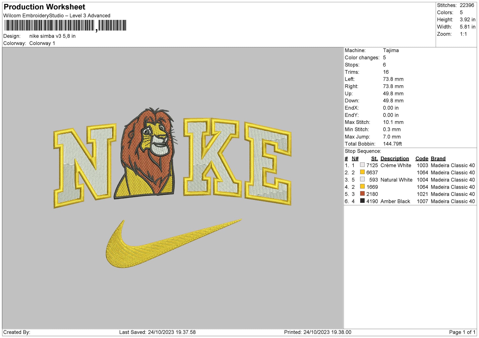 Nike Simba V3 Embroidery File 6 sizes – embrostudio