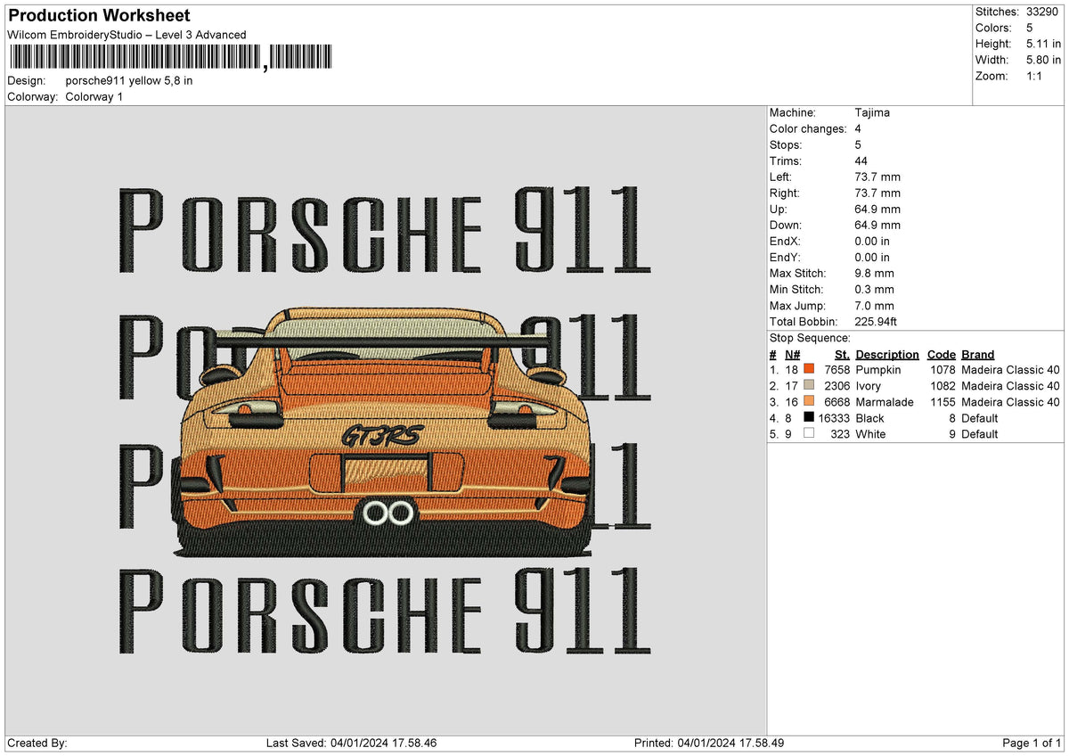 Porsche Yellow Embroidery File 6 sizes – embrostudio