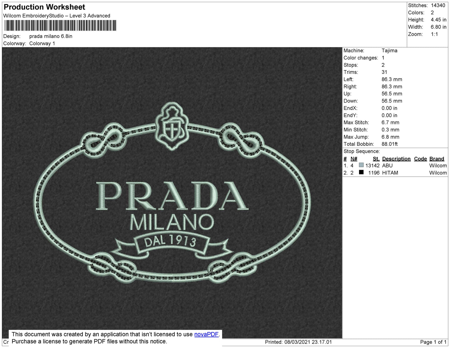 Prada Milano Oval Embroidery – embrostudio