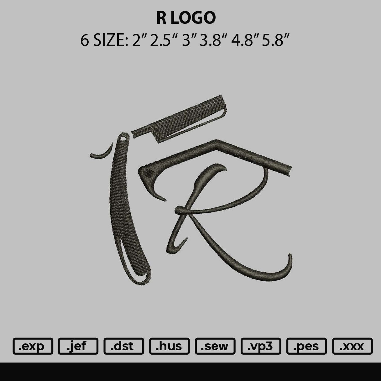 R Logo Embroidery File 6 sizes – embrostudio