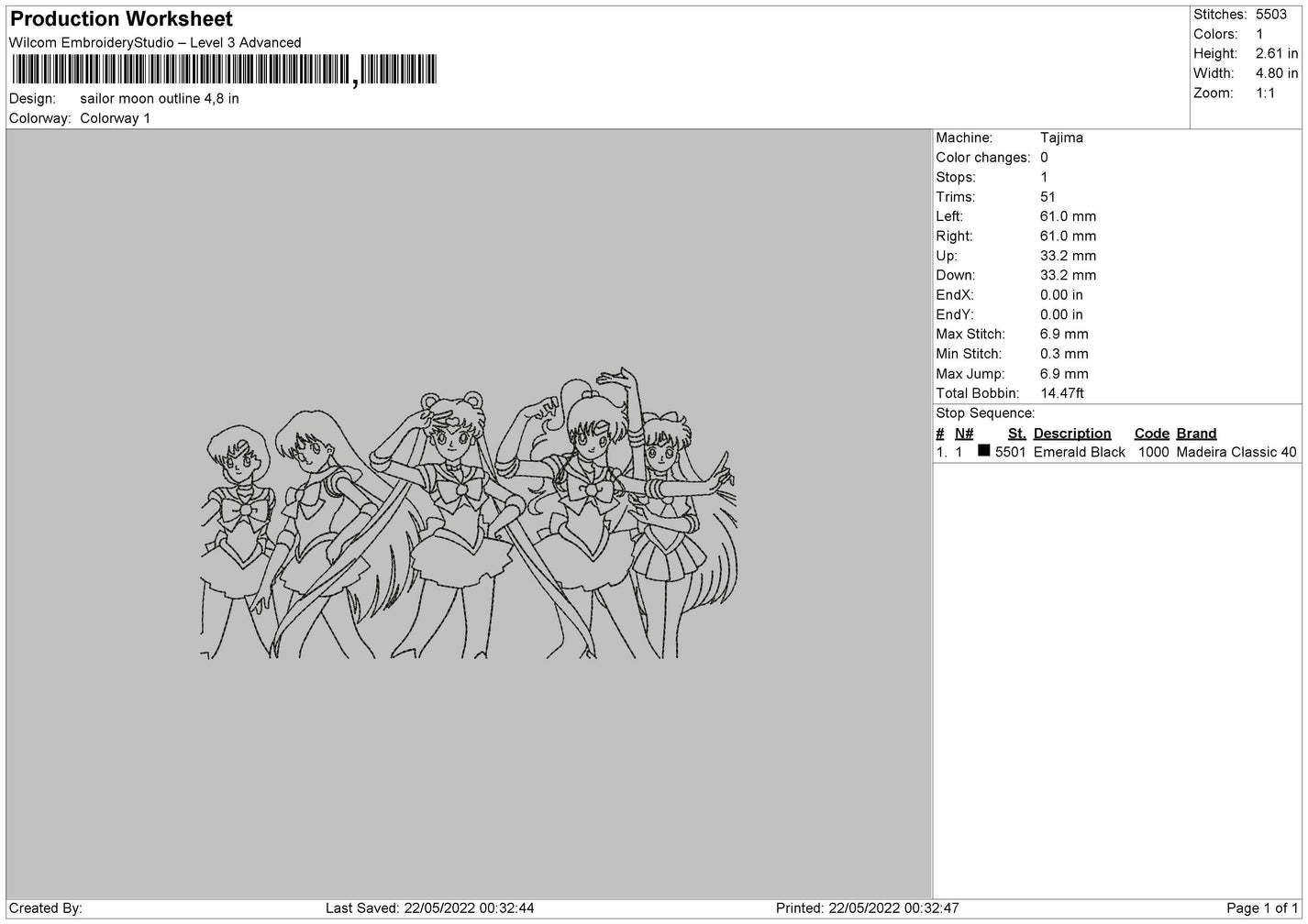 Sailor Moon Outline Embroidery – embrostudio