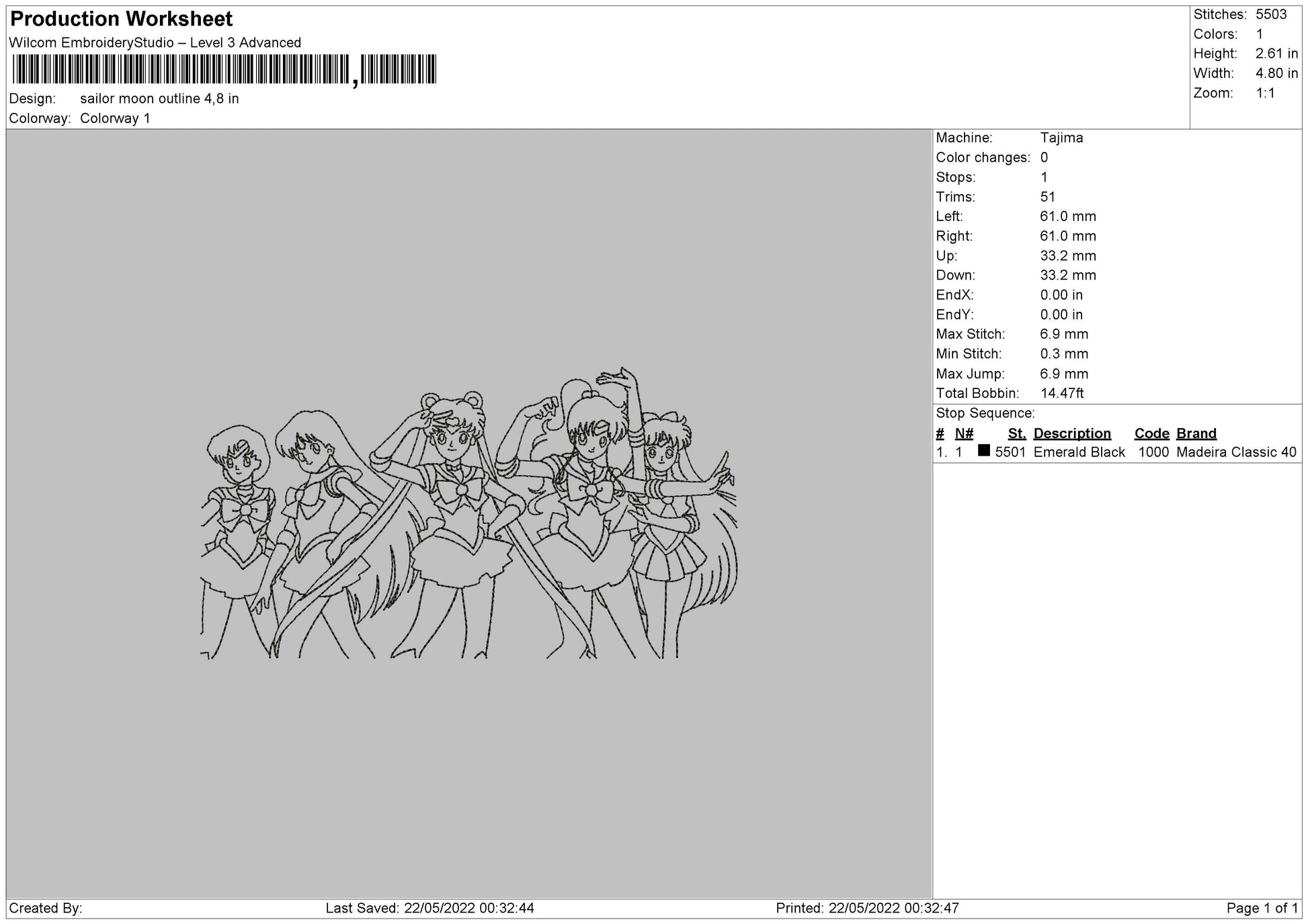 Sailor Moon Outline Embroidery – embrostudio