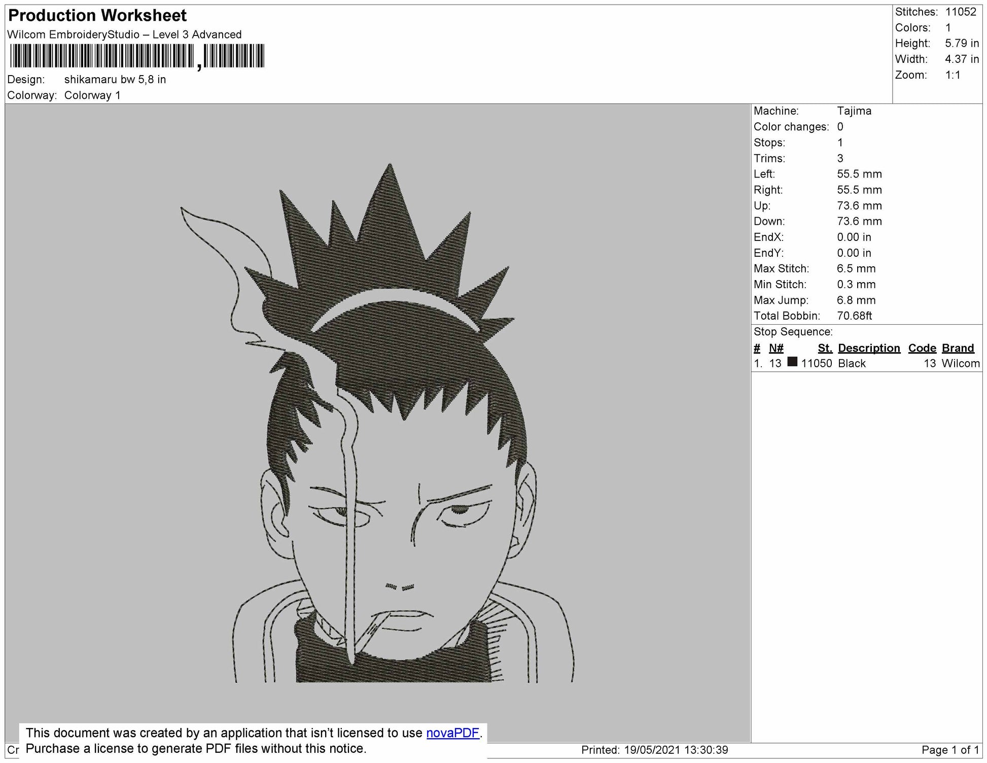 Shikamaru Outline Embroidery – embrostudio