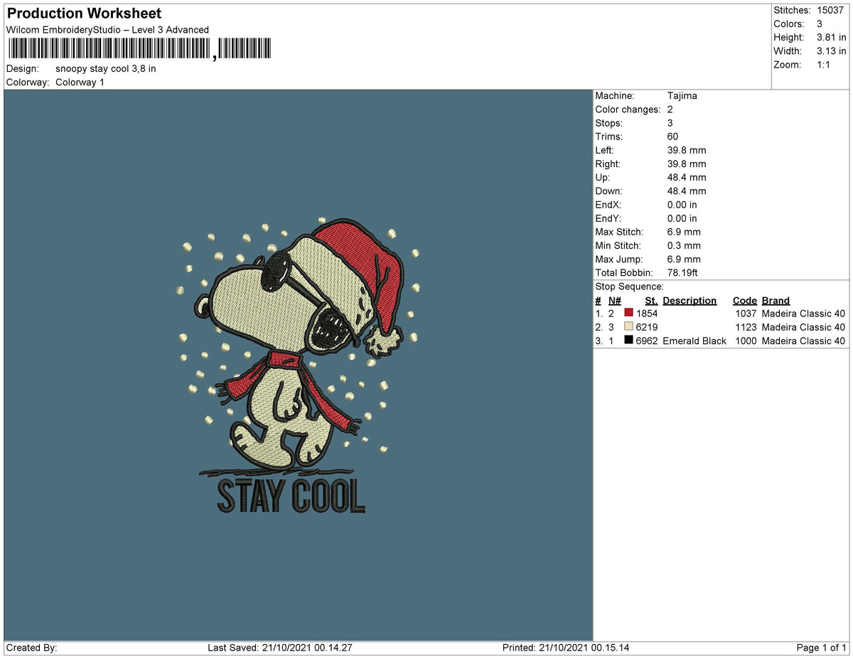 Snoopy Stay Cool Embroidery – embrostudio