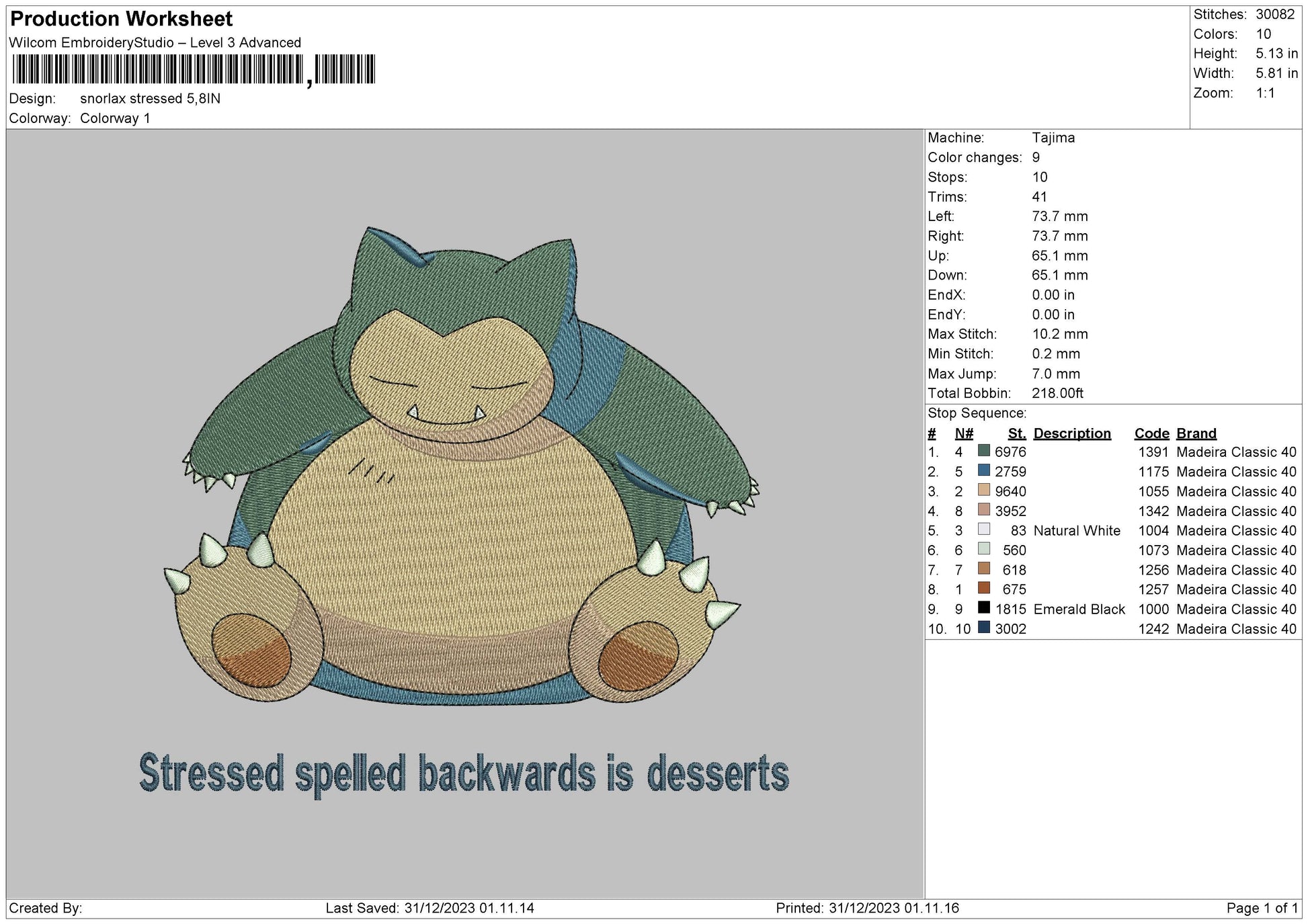 Snorlax Text Embroidery File 6 sizes – embrostudio