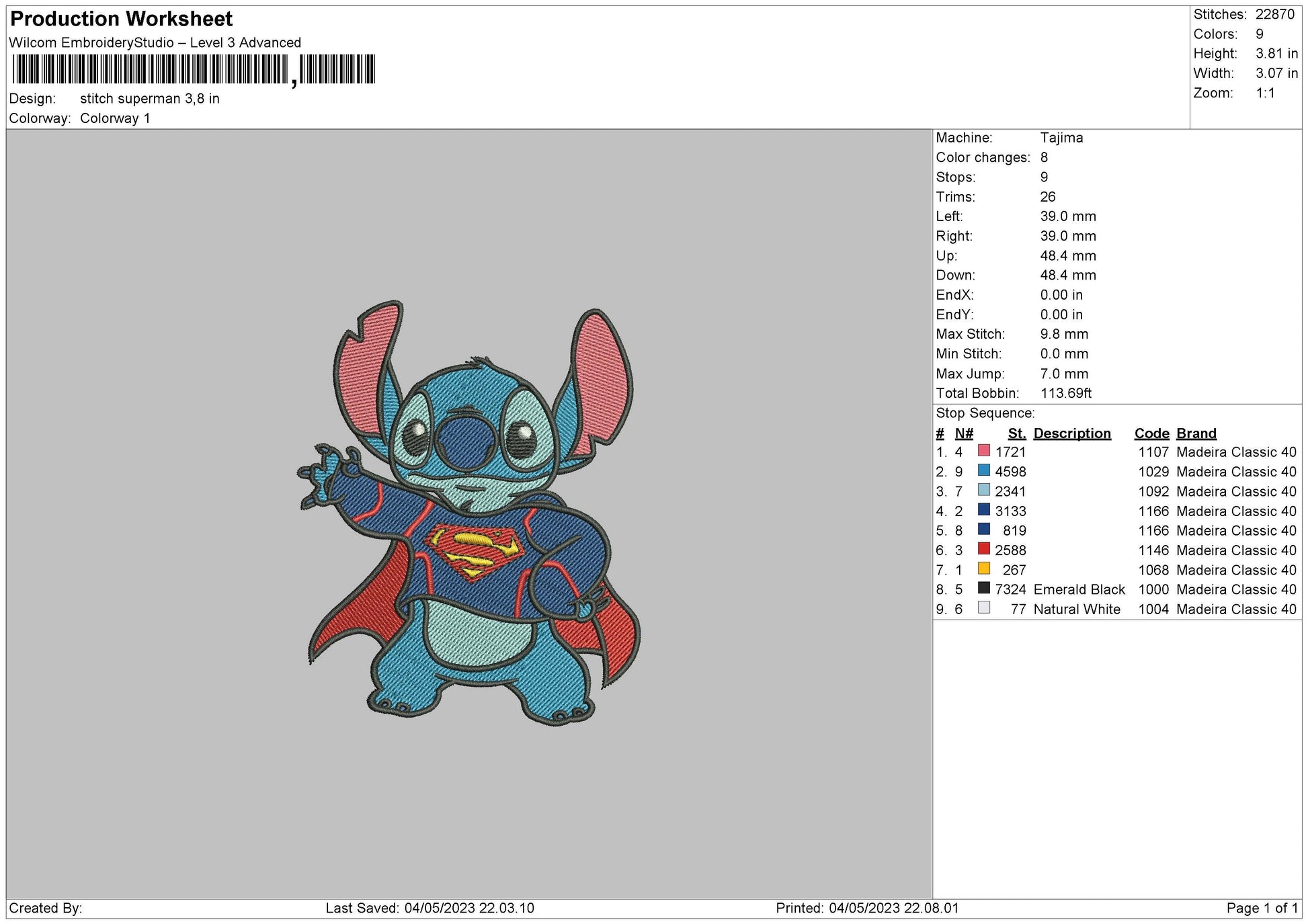 Stitch Superman Embroidery File 6 sizes – embrostudio
