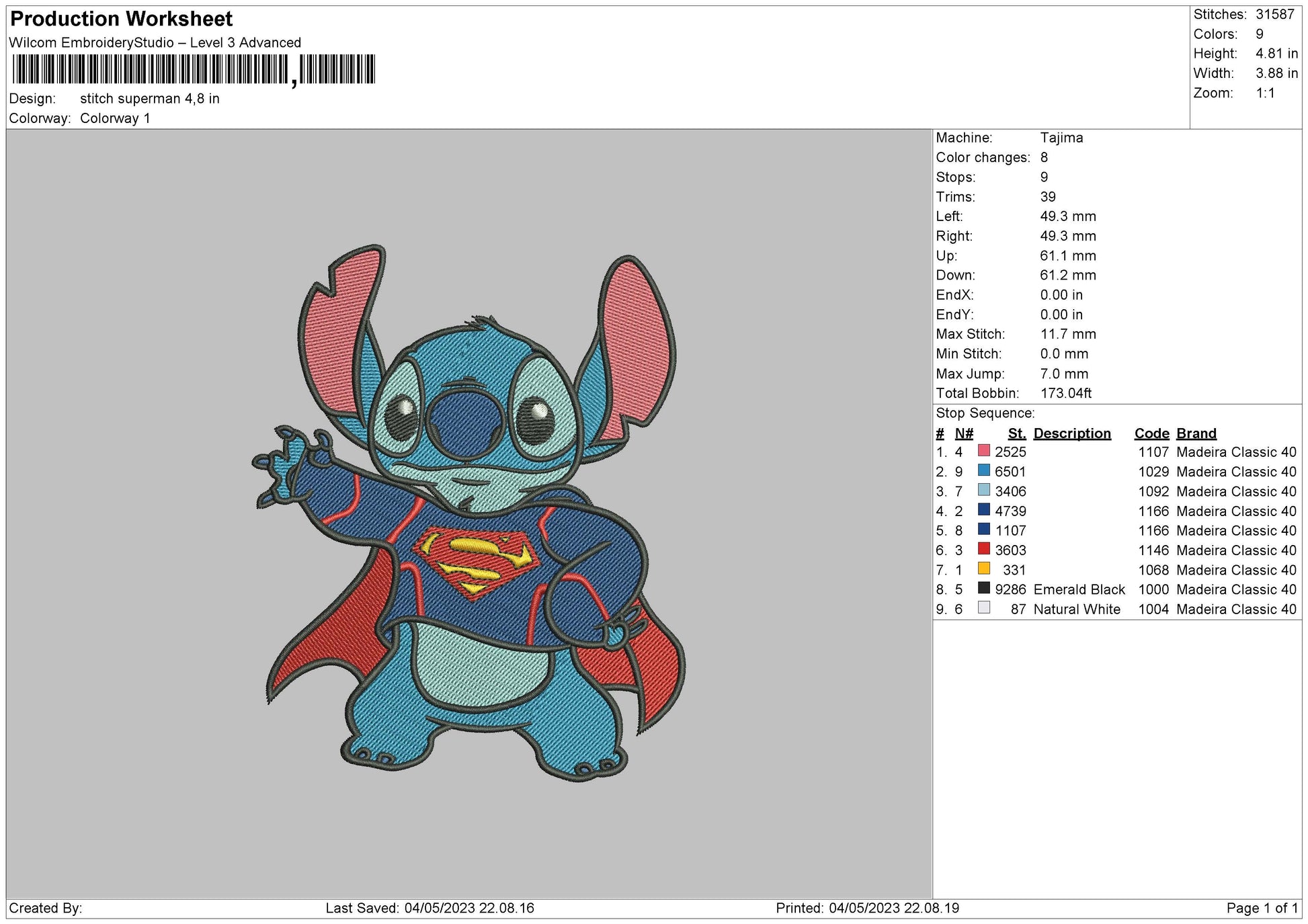 Stitch Superman Embroidery File 6 sizes – embrostudio