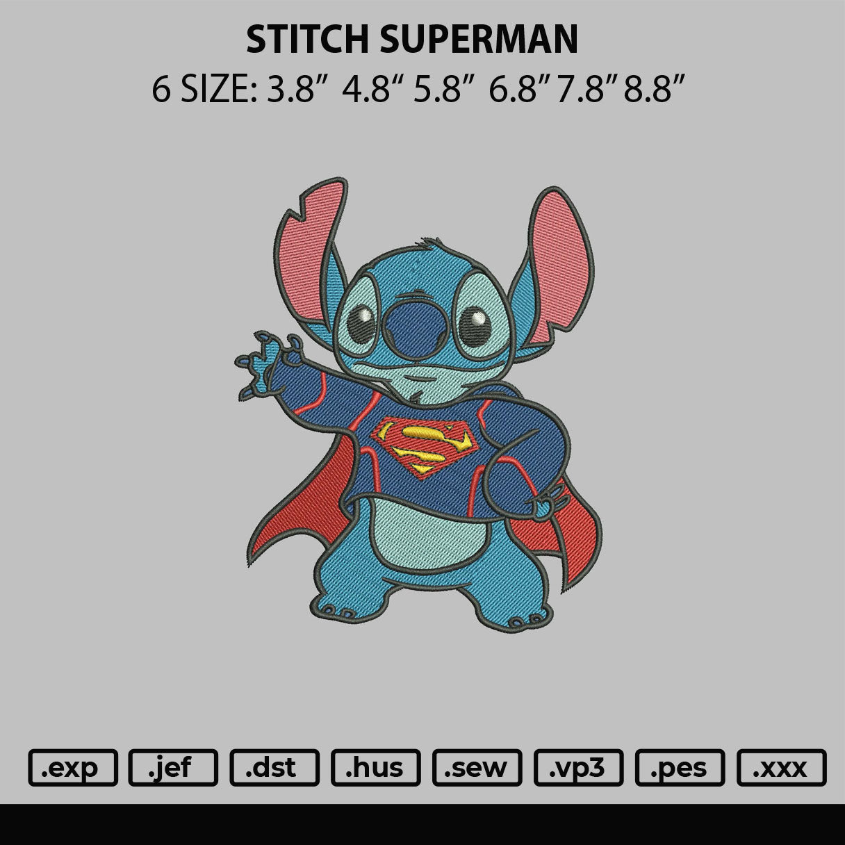 Stitch Superman Embroidery File 6 sizes – embrostudio