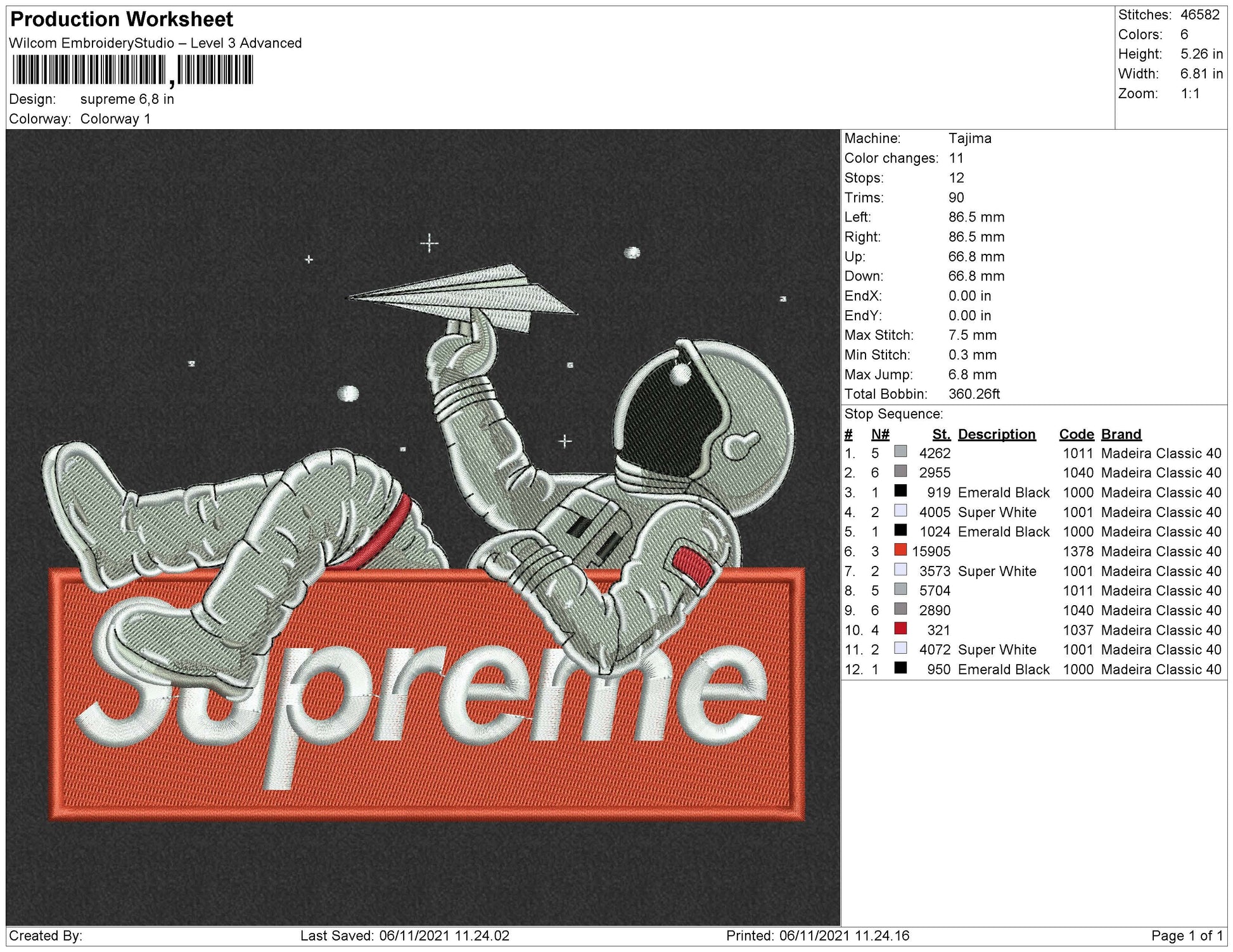 Supreme astronaut Embroidery – embrostudio