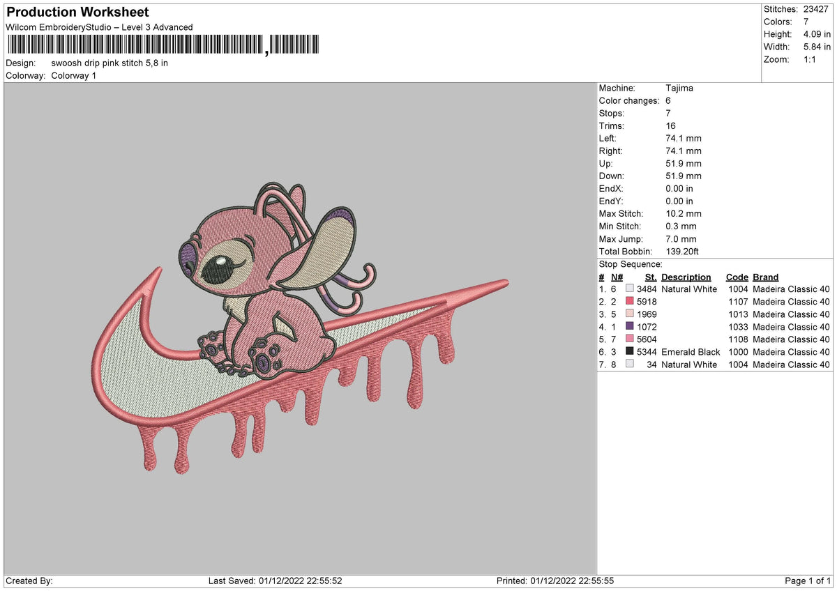 Swoosh Drip Pink Stitch Embroidery File 6 sizes – embrostudio