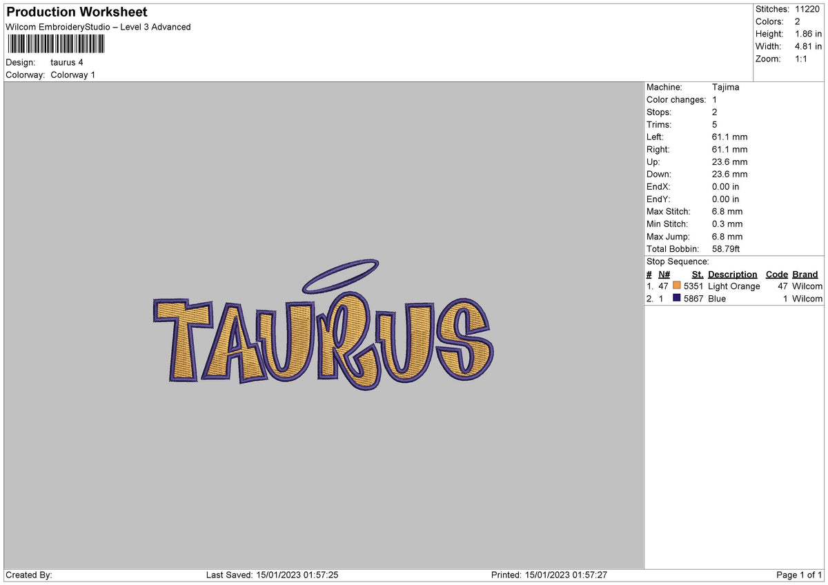 Taurus Embroidery File 6 sizes – embrostudio