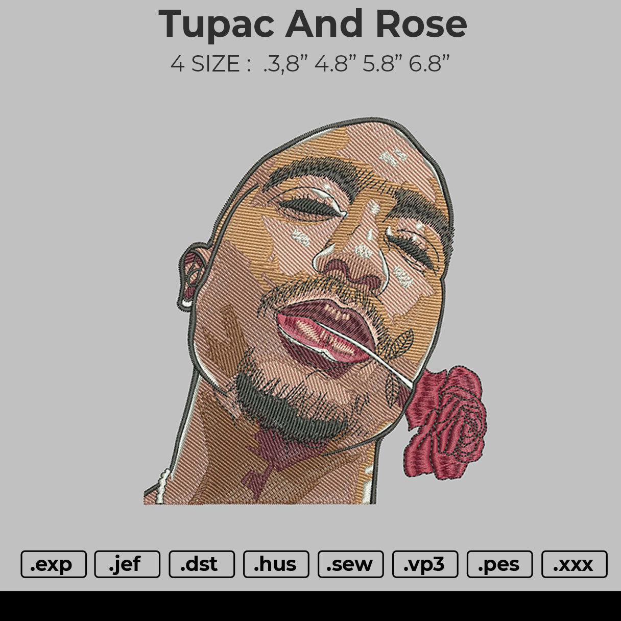 Tupac and rose Embroidery – embrostudio