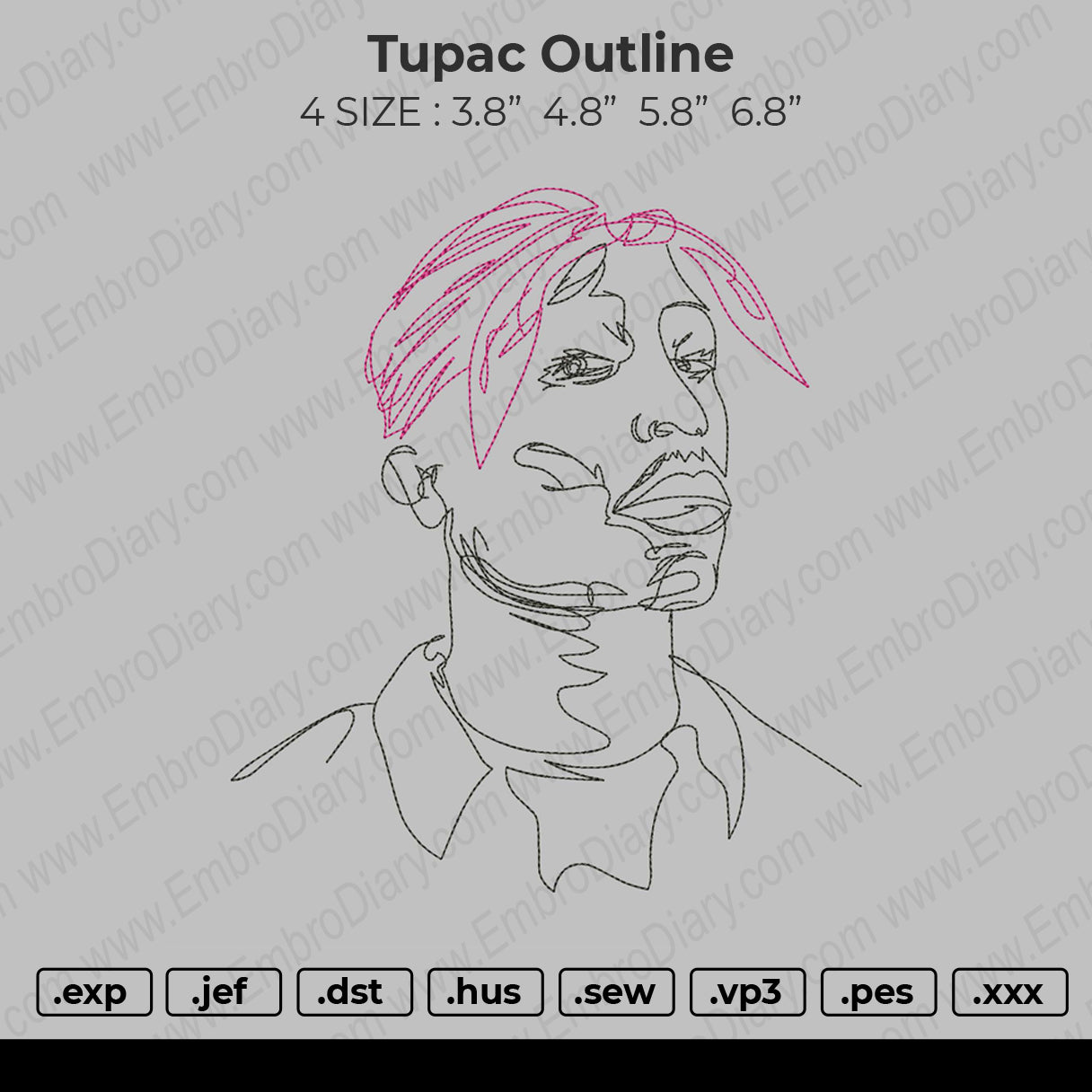 Tupac outline Embroidery – embrostudio