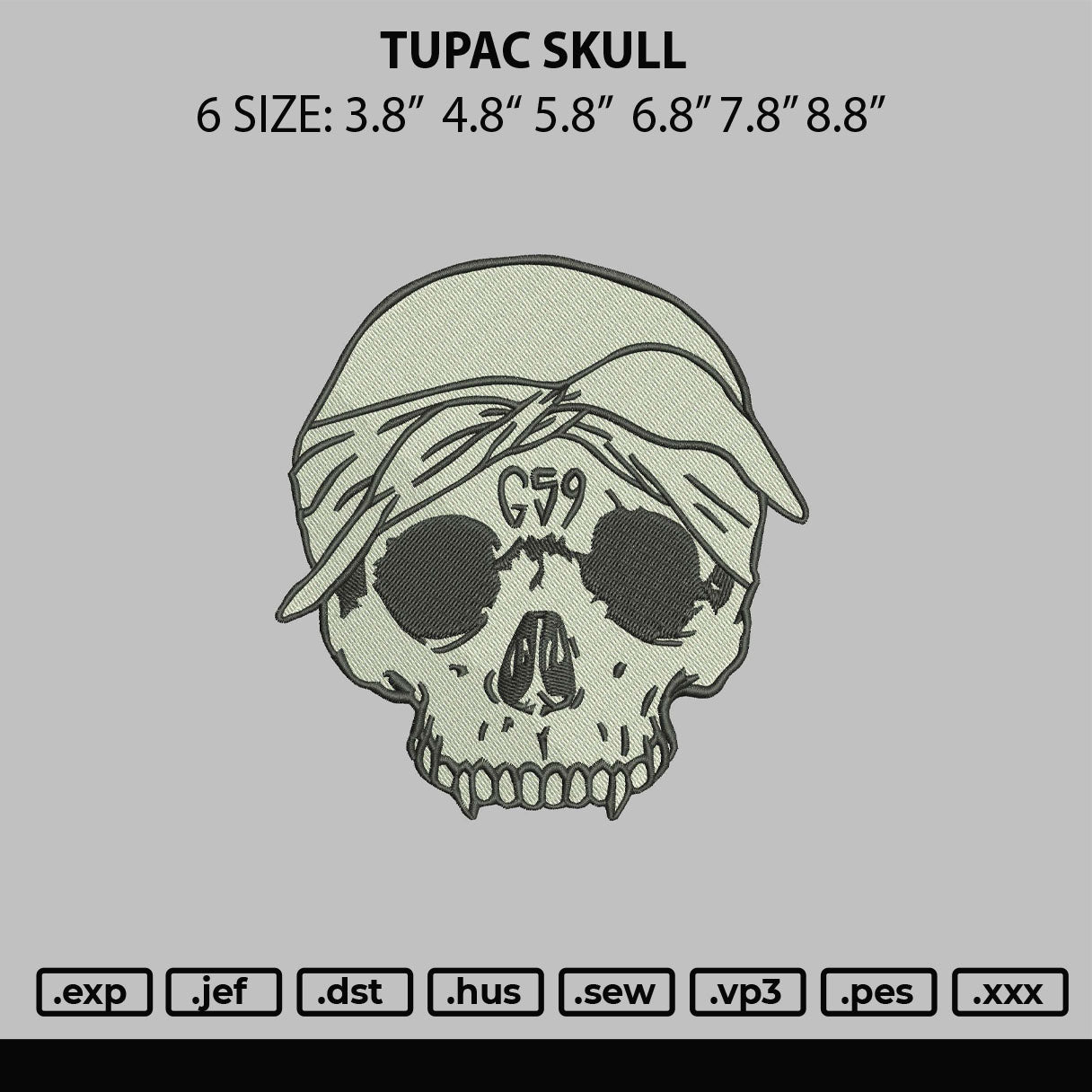 Tupac Skull Embroidery File 6 sizes – embrostudio