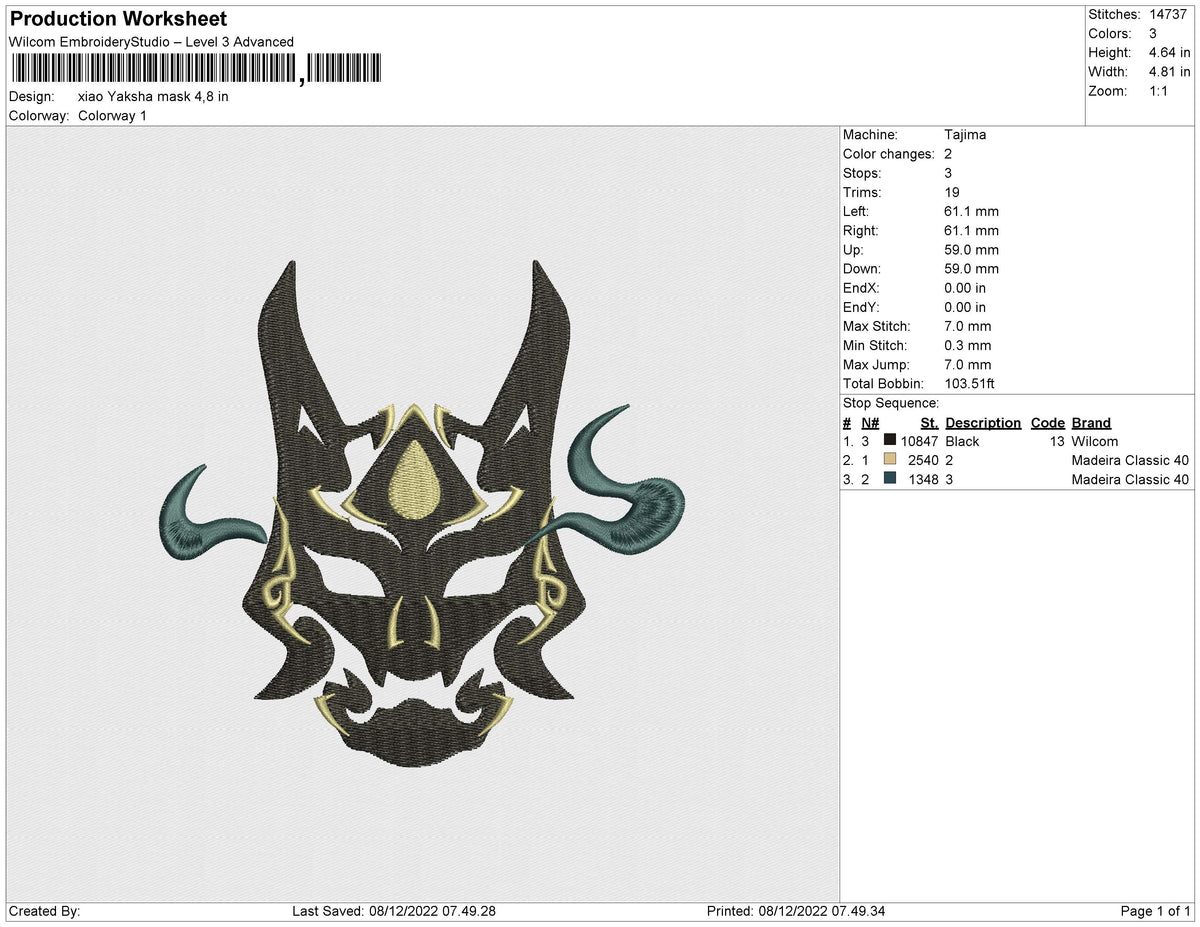 xiao Yaksha mask Embroidery – embrostudio