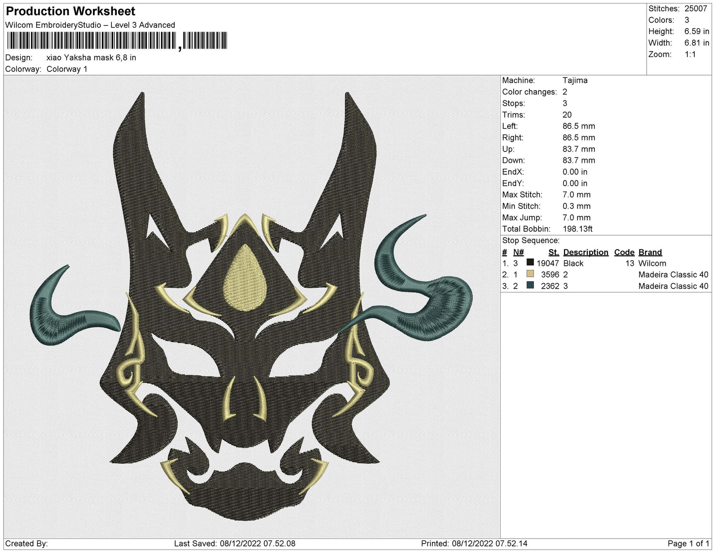 xiao Yaksha mask Embroidery – embrostudio